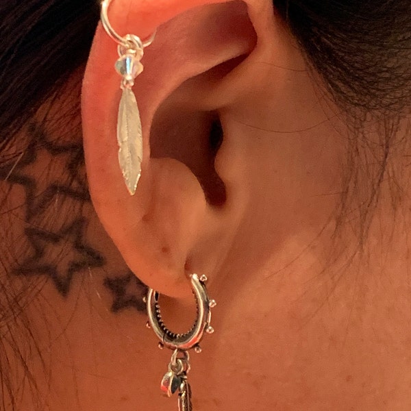 Feather Helix Piercing Hoop, Helix Earring Hoop, Cartilage Hoops ...