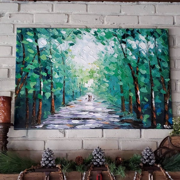 Large Wall Art, Texture Painting of Tree, Earthy Living Room Painting ...