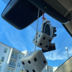 Black Fuzzy Dice With Blue Sparkle Hearts and Chain or Cord / Car ...