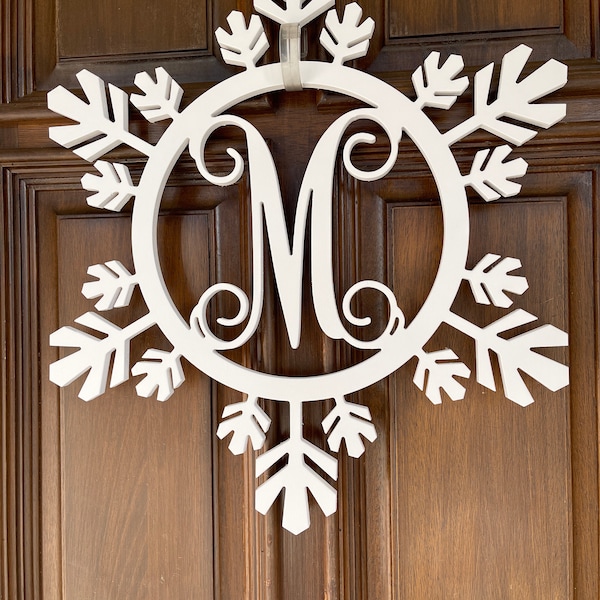 Snowflake Door Hanger Monogram - Wooden Snowflake Initials - Winter ...