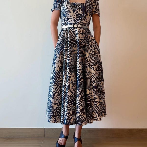 Square Neck Midi Summer Dress Sewing Pattern, Easy Dress Pattern ...