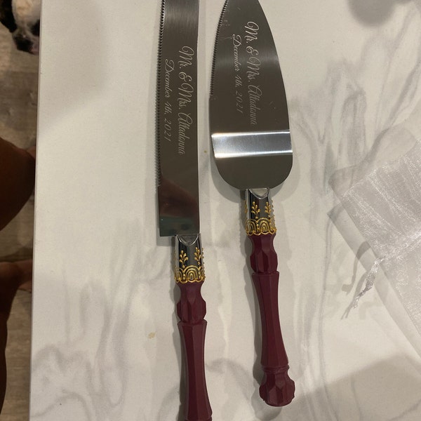 Maroon Wedding Cake Server Set & Knife Cake Cutting Set Wedding Cake ...