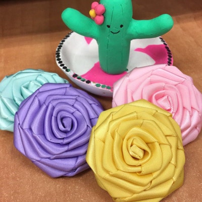 4 Handmade Ribbon Roses 2 Inches Have Over 150 Colors to Choose MY-681 ...