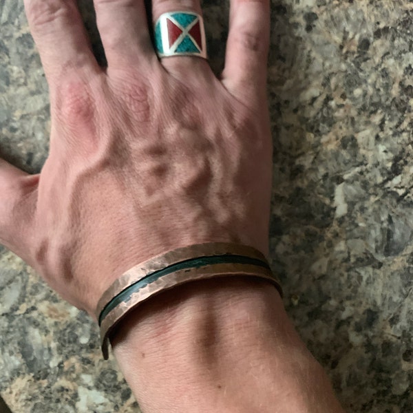 Hammered Copper Cuff With Turquoise Rust Line, Hammered Stylish ...