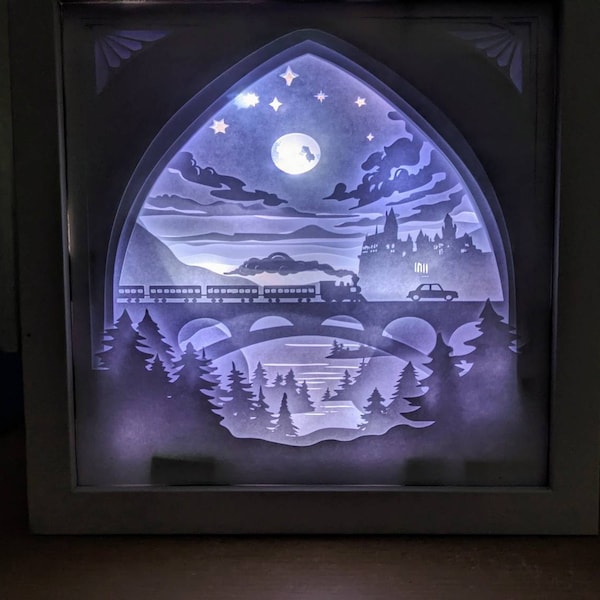 Night Train Shadow Box SVG Template, Mountain Forest Nature Papercut ...