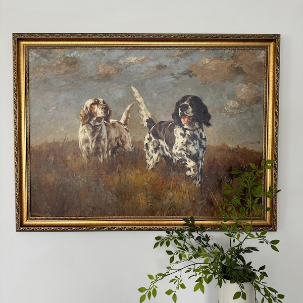 Framed Pair of English Setters Oil Painting Print on Canvas, Vintage ...