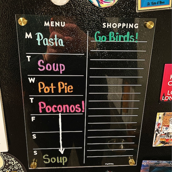 Magnetic Acrylic FRIDGE Menu & Shopping List | 9"x12" Kitchen Organizer ...