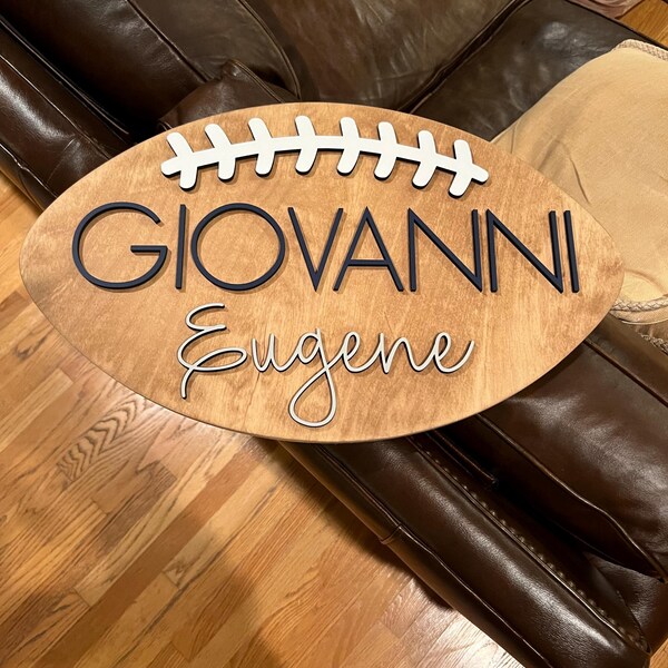 Football Name Sign | 18-36" Diameter | Round Sign | Child Baby Name ...