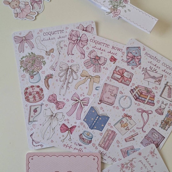 Sticker Sheet Reading Coquette | Planner Stickers, Pastel Deco Stickers ...