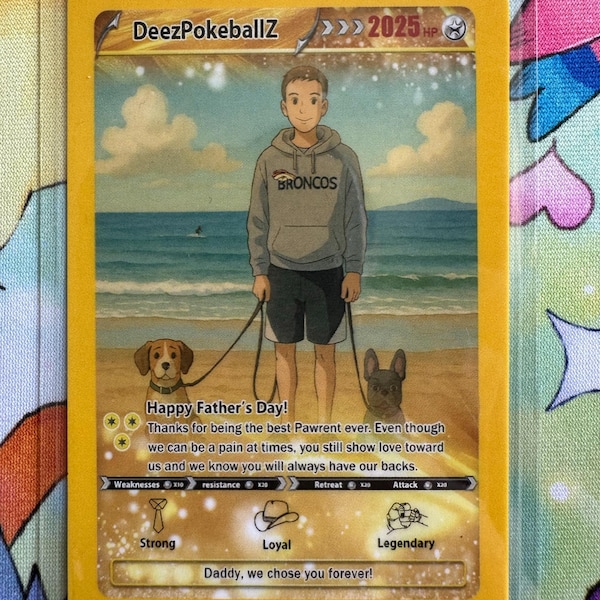 Personalized Father's Day Pokemon Card, Custom Pokemon Photo Cards ...