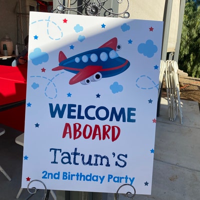 Editable Airplane Welcome Sign Aircraft Birthday Party Welcome Aboard ...
