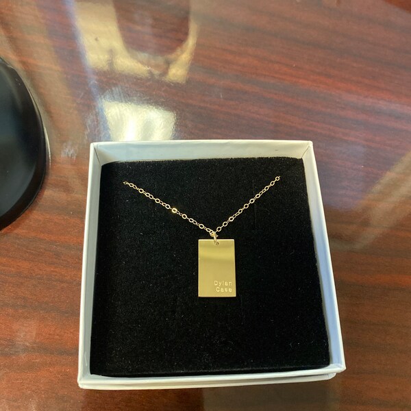 Personalized Rectangle Necklace, Personalized Rectangle Pendant, 14kt ...