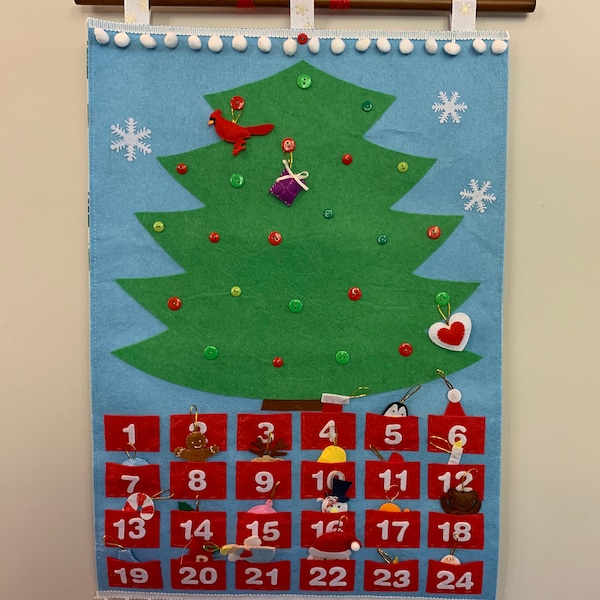 Christmas Tree Fabric Advent Calendar Felt Wall Mat With 24 Ornaments ...