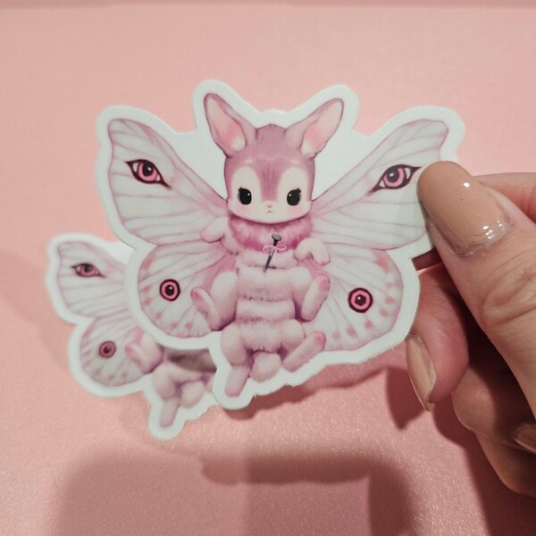 Creepy Cute Sticker Moth Rabbit | Kitsch Quirky Bunny Art on Waterproof ...