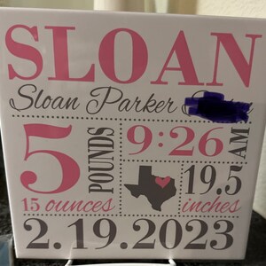 Birth Announcement Sign 8x8 Ceramic Tile Birth - Etsy