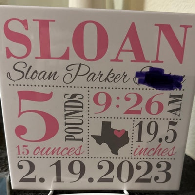 Birth Announcement Sign, 8x8 Ceramic Tile Birth Announcement, New Baby ...