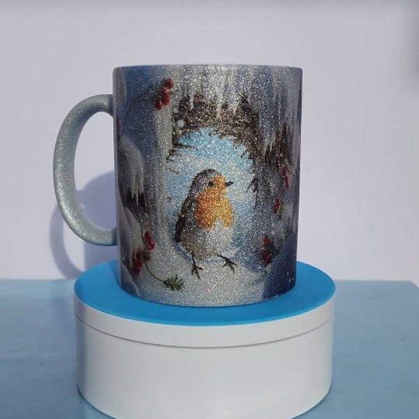3D Winter Bird in A Snowy Wall Mug Wrap 11oz & 15oz Mug Template, 3D ...