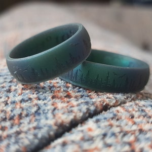 Forest Ring Silicone Ring, Personalized Tree Hugger Green Ring Gift Him ...