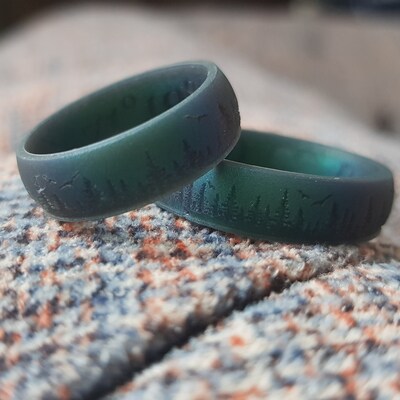 Forest Ring Silicone Ring, Personalized Tree Hugger Green Ring Gift Him ...