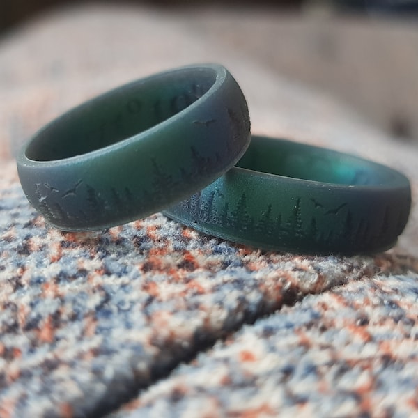 Forest Ring Silicone Ring, Personalized Tree Hugger Green Ring Gift Him ...