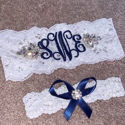 Personalized Wedding Garters Brides Something Blue Garter MONOGRAMMED ...