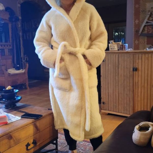 Merino Wool Robe With Pocket Morning Wool Dress Sheep Wool Bathrobe ...