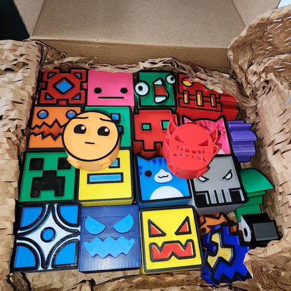 Geometry Dash Toys, 3D Printed Cubes, Geometry Dash Icons, Cake Toppers ...