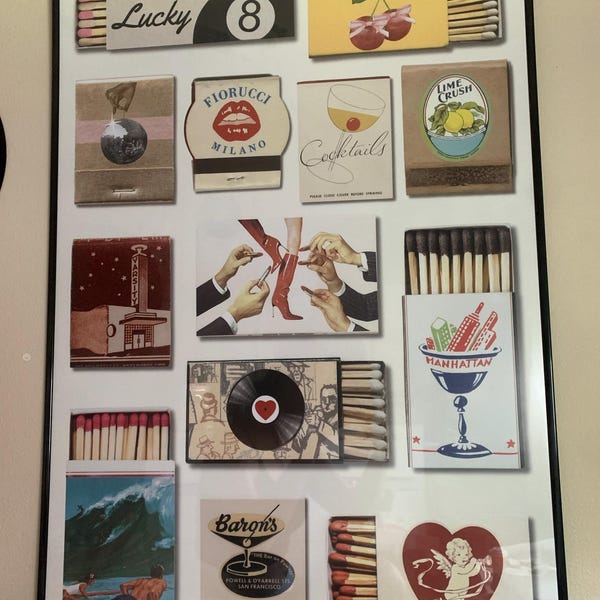 VINTAGE MATCHBOOK PRINT, Trendy Matches Poster, Retro Matchbox Wall Art ...