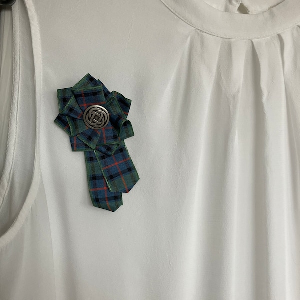 Large Tartan Ruffle Rosette Brooch Pin Scottish Highland Clan Plaid ...