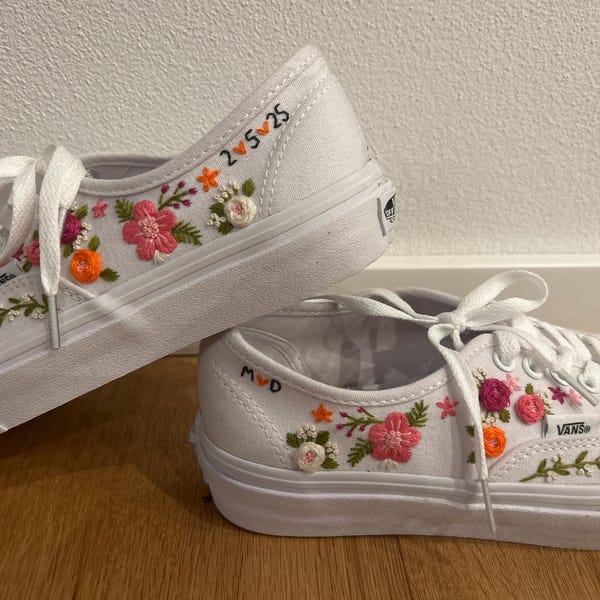 Custom Vans Embroidered Shoes Vans Bridal Sneakers Embroidered Wedding ...