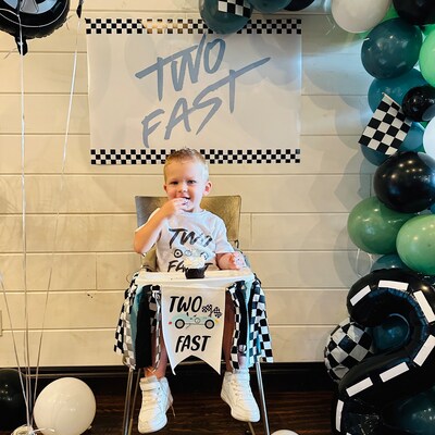 Two Fast Race Car Banner Printable L Blue Checkered Flag L Digital ...