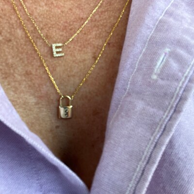 Initial Padlock Necklace Initial Lock Necklace Personalized Lock Necklace Custom Initial ...