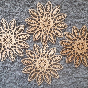 Laser Cut Flower Wooden Coaster Set With Holder, Coffee Table Decor Set ...
