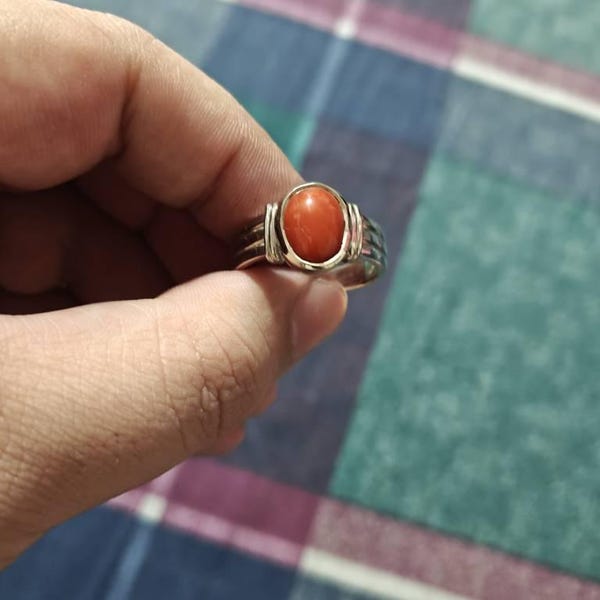 Natural Red Coral Ring/moonga Ring Astrological Gemstone Ring in ...