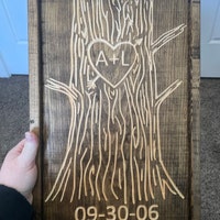 Initials in Heart Tree, Couples Name Sign, Carved Names, Engraved ...