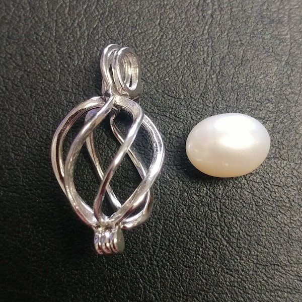 Wish Pearl Cage Pendant, 925 Sterling Silver Cage Freshwater Pearl ...