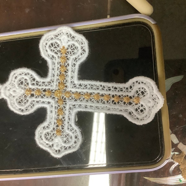 Lace Cross Bookmark Necklace Freestanding Lace Machine Embroidery ...