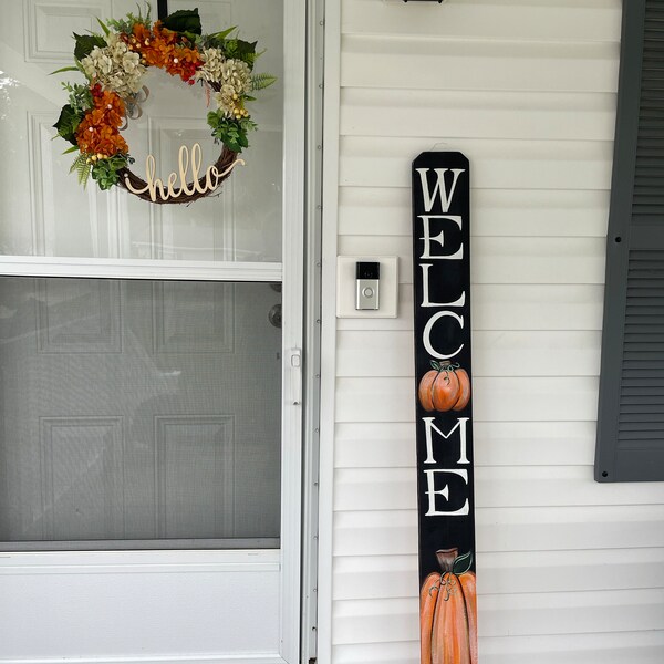 WELCOME SIGN, Fall Rustic Welcome Sign, Vertical Front Door Welcome ...