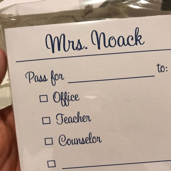 Personalized Teacher Pass Note Pad Set of FOUR | Back to School Gift ...