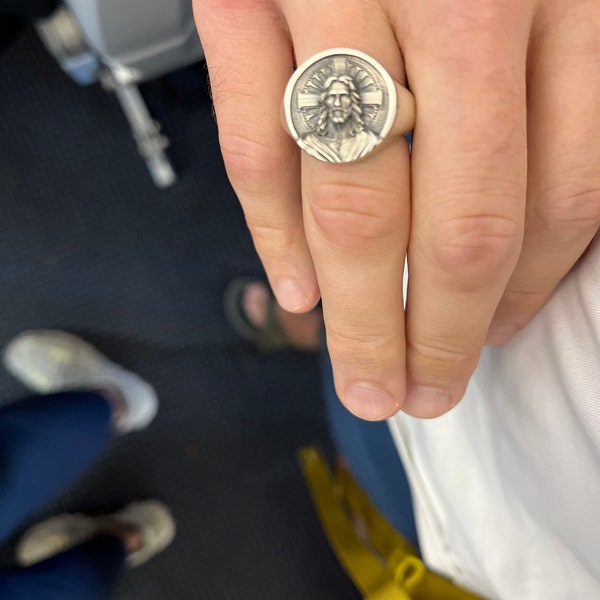 Jesus Silver Ring, Jesus Signet Ring,mens Religious Silver Ring ...