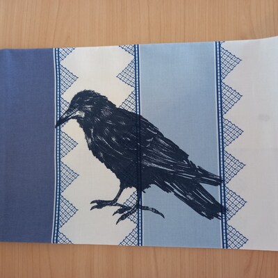 28 X 21 Cm Screenprinted Crow on Cloth Rust Dyed Slow Dyeing Natural ...