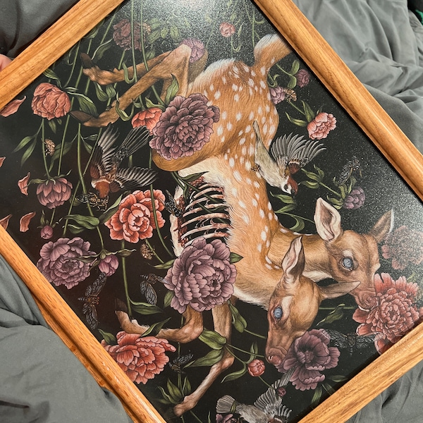 Fawn Deer With Birds and Flowers Gothic Botatnical Art- Giclee Print ...