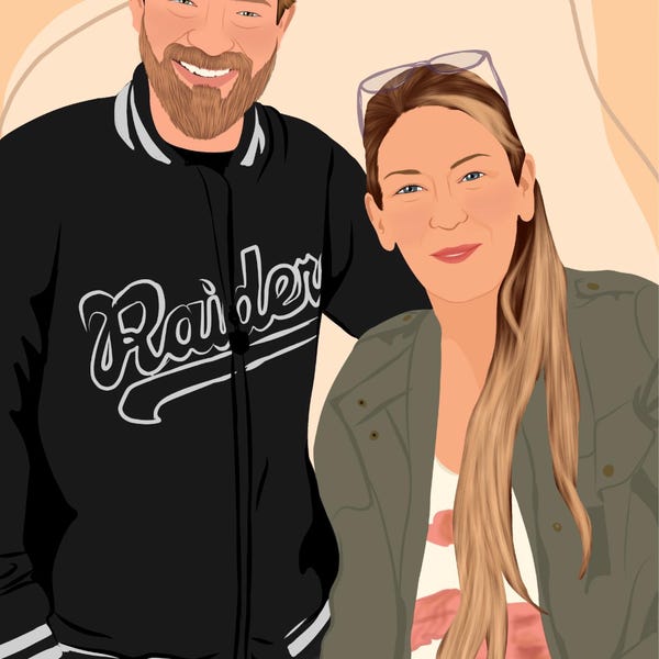 Couple Portrait, Gift for Couple, Faceless Portrait, Engagement Drawing ...