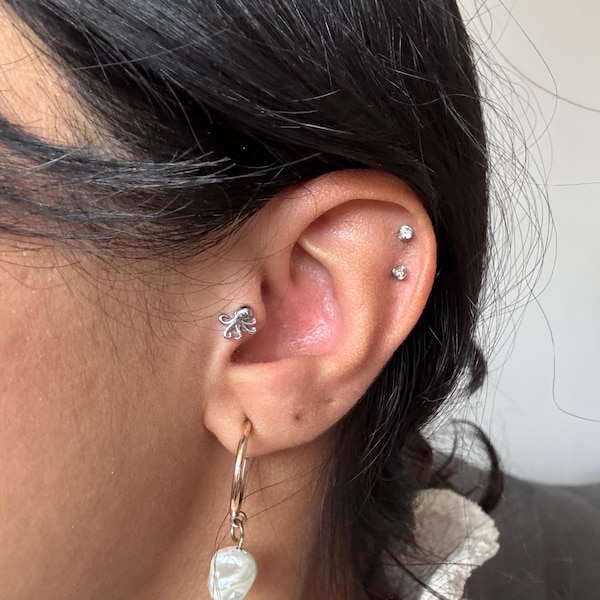 Tiny Octopus Threadless Flat Back Earring, 20,18,16ga, 5-10mm Unisex ...