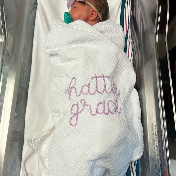 Personalized Hand Embroidered Baby Swaddle Blanket Cotton Muslin - Etsy