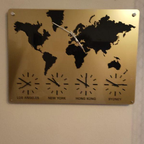 Silver Acrylic World Map Timezone Wall Clock - Etsy