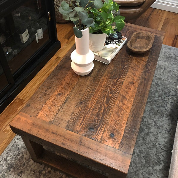 Barn Wood Coffee Table. 3 Inch Rustic Salvaged Barn Wood Top. Reclaimed ...