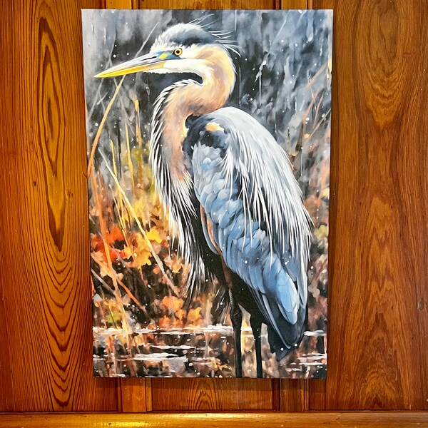 Waterside Blue Heron Watercolor Art for Wall Display, Giclee Print on ...