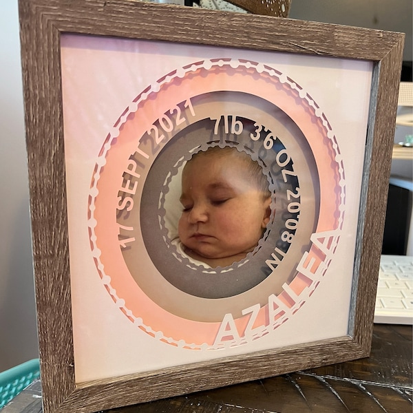 Baby Photo Frame, Baby Picture Shadow Box, Baby Birth Stats Shadow Box ...
