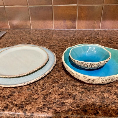 Blue Rustic Dinner Plate Handmade Organic Ceramic Plate Stoneware ...